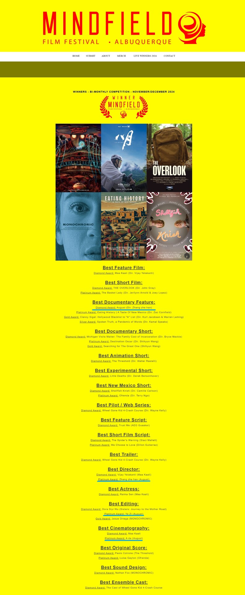 快讯：张哲瀚导演《八月》在Mindfield Film Festival 2024年11/12月期荣获四项大奖 Breaking: Zhang Zhehan's Directed Film ...